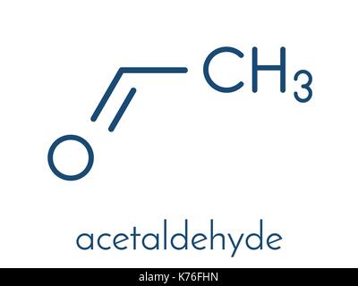 Acetaldehyde (ethanal) molecule, chemical structure. Acetaldehyde is a ...