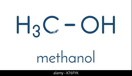 Methanol (methyl alcohol, MeOH) molecule. Highly toxic. Skeletal ...