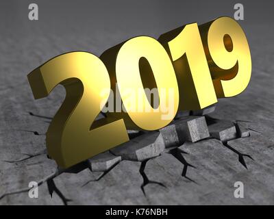 3d illustration of 2019 year with crack over white background Stock ...