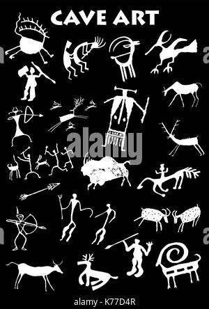 Set of abstract drawings of Cave Art in white background - Vector image ...