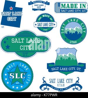 Salt Lake City sign. welcome to Salt Lake City blue sticker Stock ...