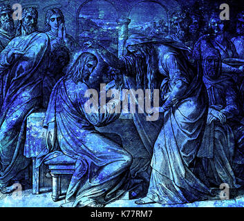 Woman at Bethany anoints Jesus with expensive perfumed oil, graphic ...