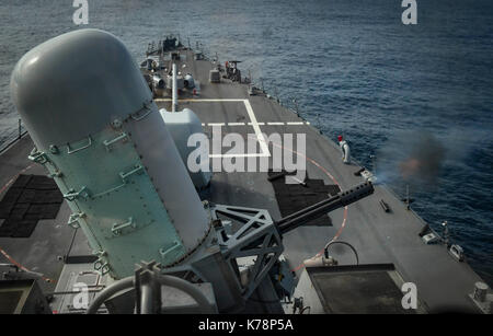 The close-in weapons system (CWIS) fired from the deck of the Stock ...