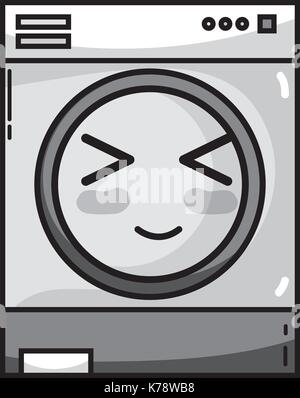grayscale kawaii cute happy washing machine Stock Vector Image & Art ...