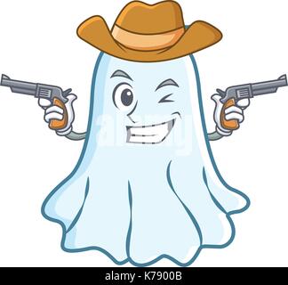 Cute Cowboy Ghost Cartoon Halloween Illustration Stock Vector Image ...