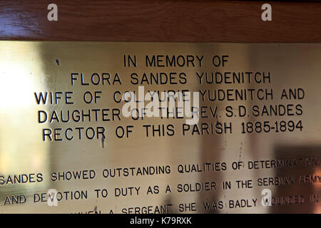 Flora Sandes Yudenitch memorial, Marlseford church, Suffolk, England ...