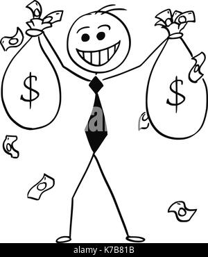 Hand drawn stickman with money bags with euro sign speech bubble ...