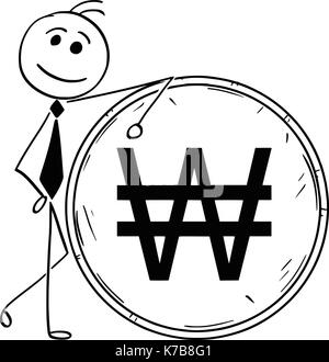 Stickman businessman character happy and won the trophy, vector cartoon ...