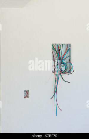 Electrical wires dangling from unfinished outlets in wall Stock Photo ...