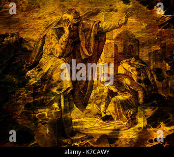 The cry of Jeremiah the prophet, graphic collage from engraving of ...