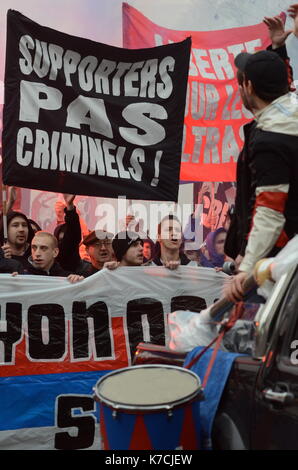 Football supporters march to protest Police violences, Lyon, France ...