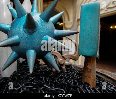 Medieval mace replicas (spiked and flail) in the Castle of Leiria ...