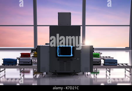 3d rendering airport security checkpoint with scanner machines are ...