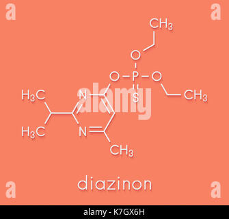 Diazinon (dimpylate) organophosphate insecticide molecule. Stylized ...