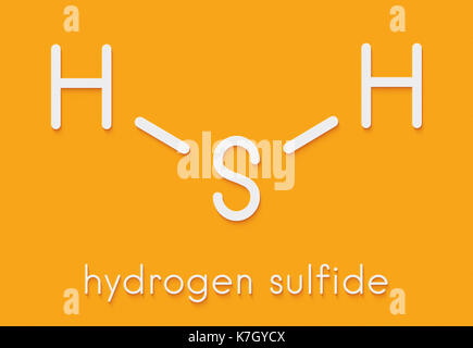 Hydrogen sulfide (H2S) molecule. Toxic gas with characteristic odour of ...