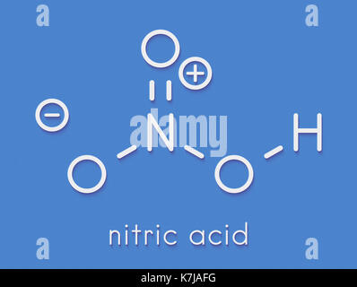 Nitric acid (HNO3) strong mineral acid molecule. Used in production of ...