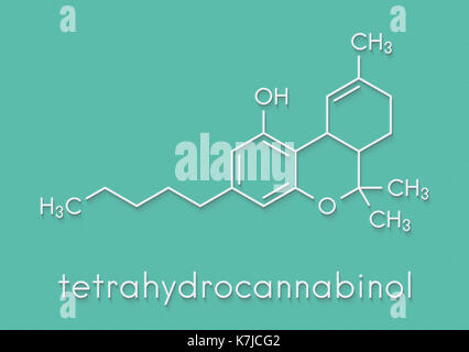 THC (delta-9-tetrahydrocannabinol, dronabinol) cannabis drug molecule ...