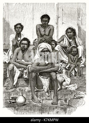 Old illustration of Reunion island indigenous dancing. By Mettais, publ ...