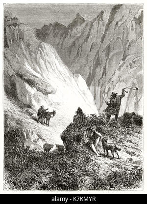 An engraving depicting Magnes the shepherd on Mount Ida, a mythological ...