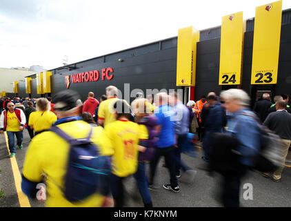 Watford fans arriving before the Premier League match at Vicarage Road ...