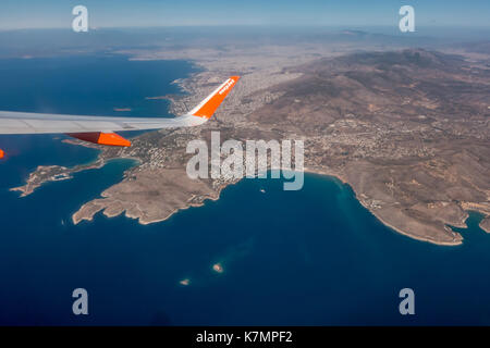Aerial view of Athens and Attica taken from an airplane window Stock ...