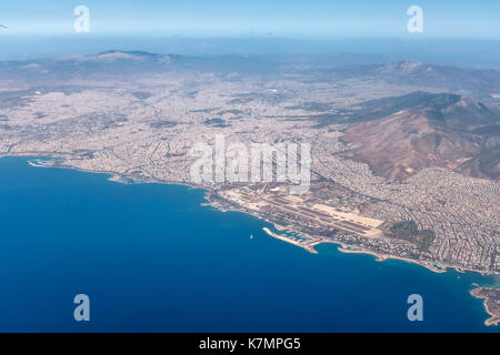 Aerial view of Athens and Attica taken from an airplane window Stock ...