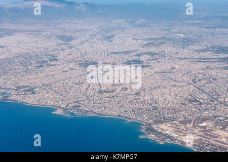 Aerial view of Athens and Attica taken from an airplane window Stock ...