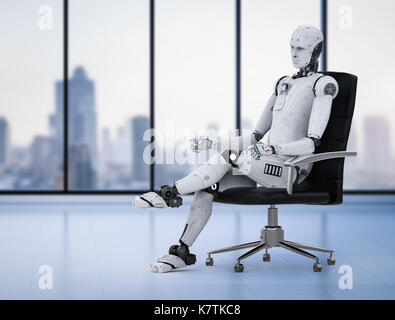 3d rendering android robot sit down and thinking Stock Photo - Alamy