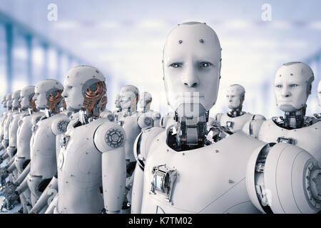 3d rendering robot army or group of cyborgs in factory Stock Photo - Alamy