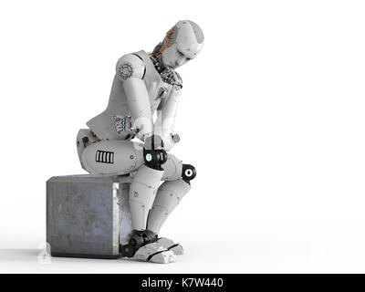 3d rendering android robot sit down and thinking Stock Photo - Alamy