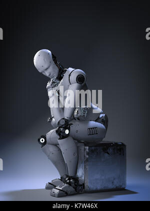 3d rendering android robot sit down and thinking Stock Photo - Alamy