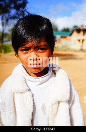 Dalat, Vietnam - Dec 5, 2015. Portrait of Koho child at Tanung village ...