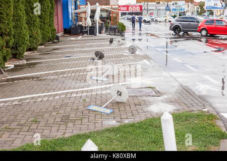 Wind hurricane storm damage ripping a mature oak tree splitting it into ...