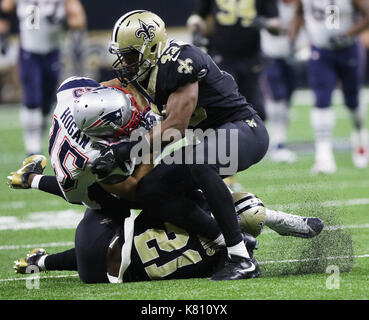 New England Patriots cornerback Marcus Jones (25) warms up before an ...