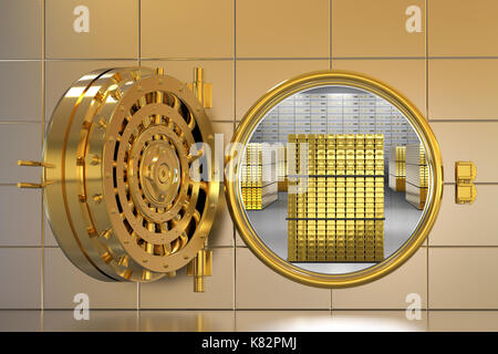 3d rendering golden bank vault opened isolated on white Stock Photo - Alamy