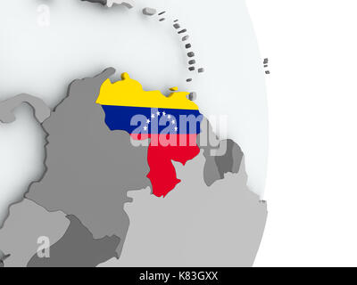 Venezuela on political globe with embedded flag. 3D illustration Stock ...