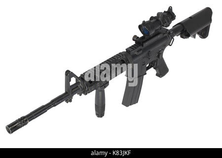 M4 Carbine with ACOG optic and a foregrip isolated on a white ...