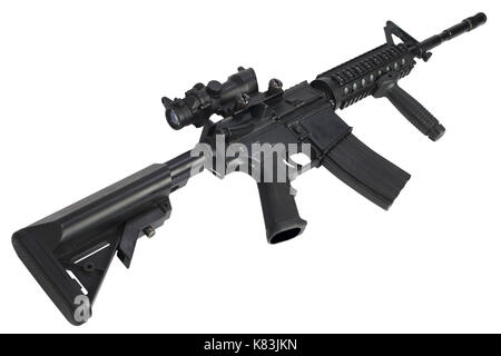 M4 Carbine with ACOG optic and a foregrip isolated on a white ...