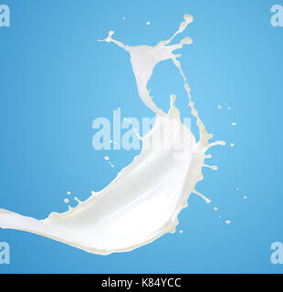 milk splash on the light blue background. 3d render Stock Photo - Alamy