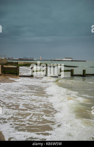 Clacton pier and beach with groynes Stock Photo - Alamy