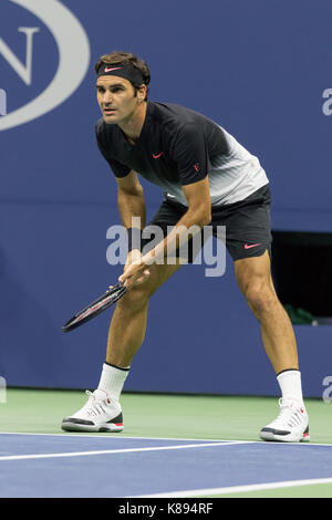 Roger Federer (SWI) competing at the 2017 US Open Tennis Championships ...