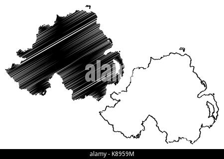 Northern Ireland outline silhouette map illustration with counties ...