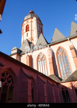 The High Cathedral of Mainz, Historic Gothic tower with clock on a ...