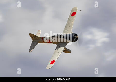 Airplane AM6 Zero WWII fighter aircraft take-off at air show Stock ...