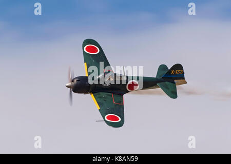 Airplane AM6 Zero WWII fighter aircraft take-off at air show Stock ...