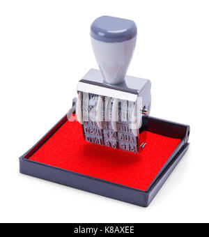 Date stamp and pad on white background Stock Photo - Alamy