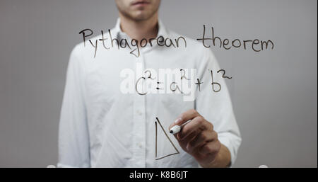 Pythagorean theorem , Man Writing on Glass Stock Photo - Alamy