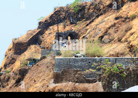 Sinhagad fort, Pune, Maharashtra, India. Top view of bastion or rampart ...