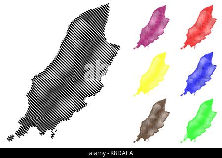 Isle of Man outline silhouette map illustration with regions Stock ...
