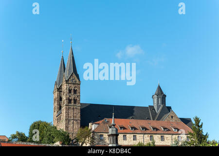The cathedral of the small German town Fritzlar with blue sky Stock ...
